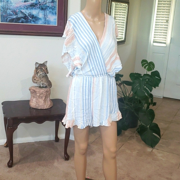 Umgee | Pants & Jumpsuits | Umgee L Pastel Striped Romper Batwing ...